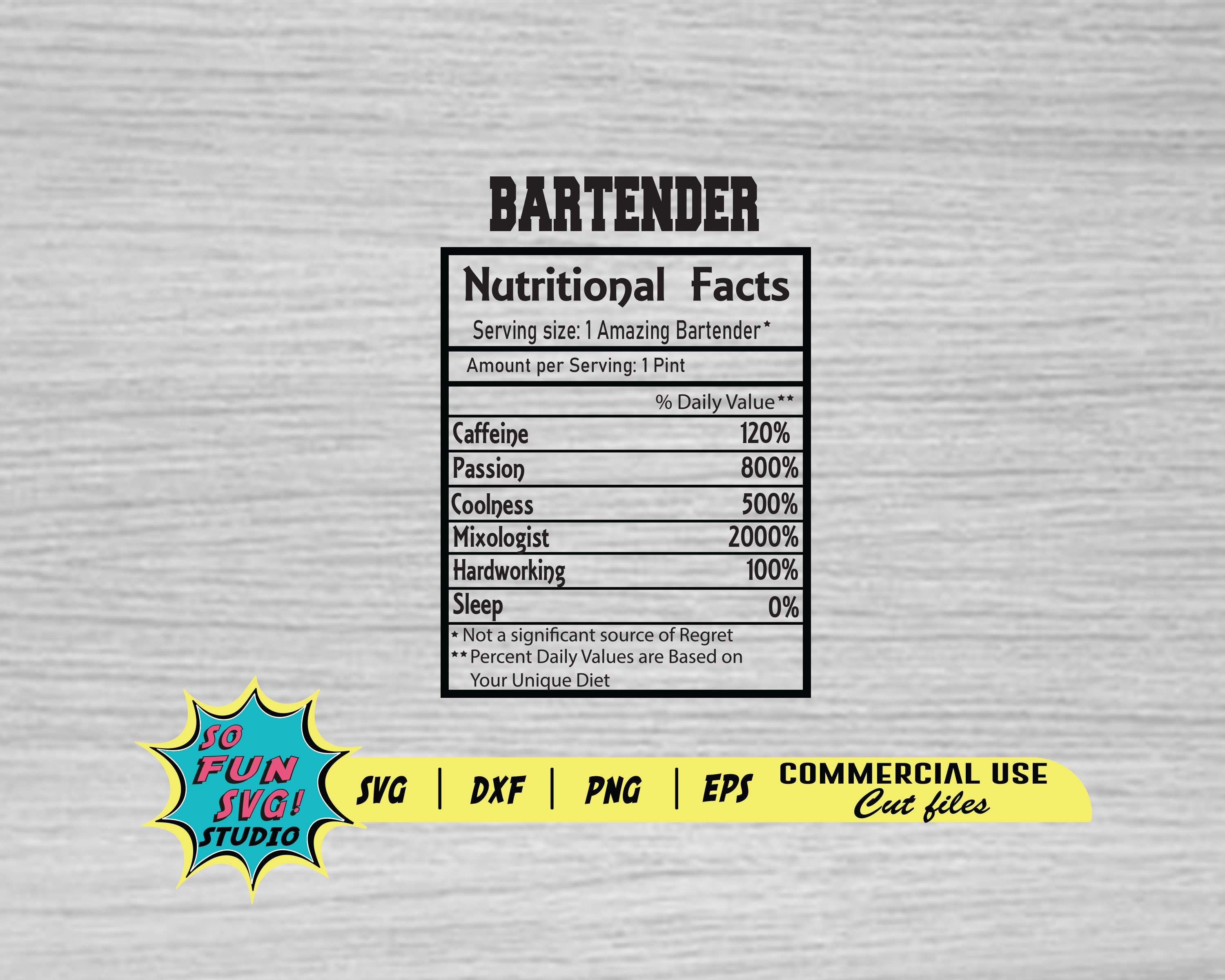 Bartender Nutrition Facts Svg, Server Nutritional Facts, Nutritional ...