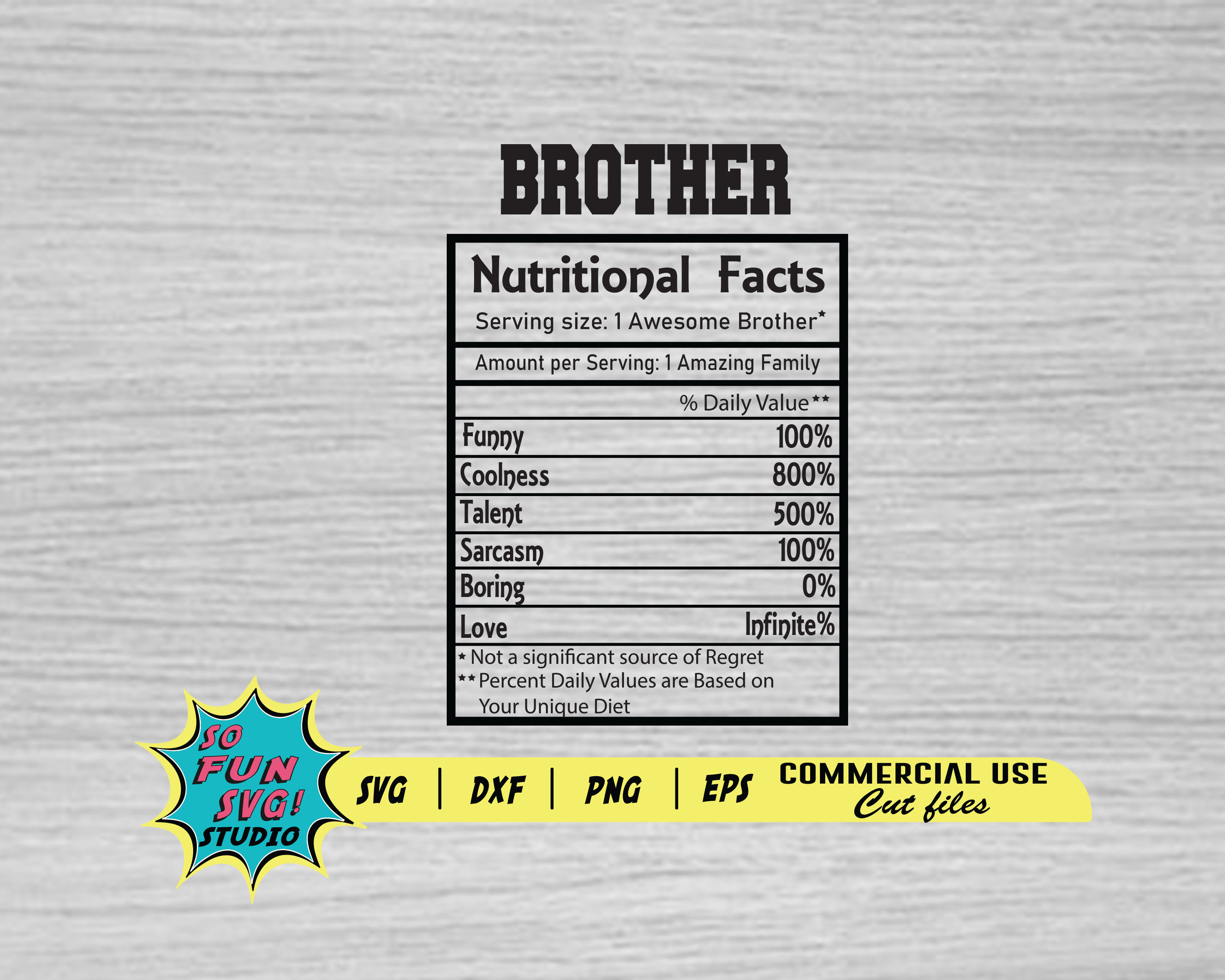 Brother Nutrition Facts Svg, Family Nutritional Facts, Nutritional ...