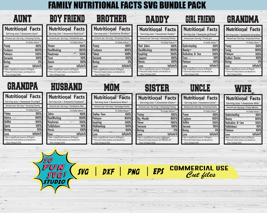 Nutrition Facts Bundle Svg, Family Nutritional Facts, Nutritional Facts ...