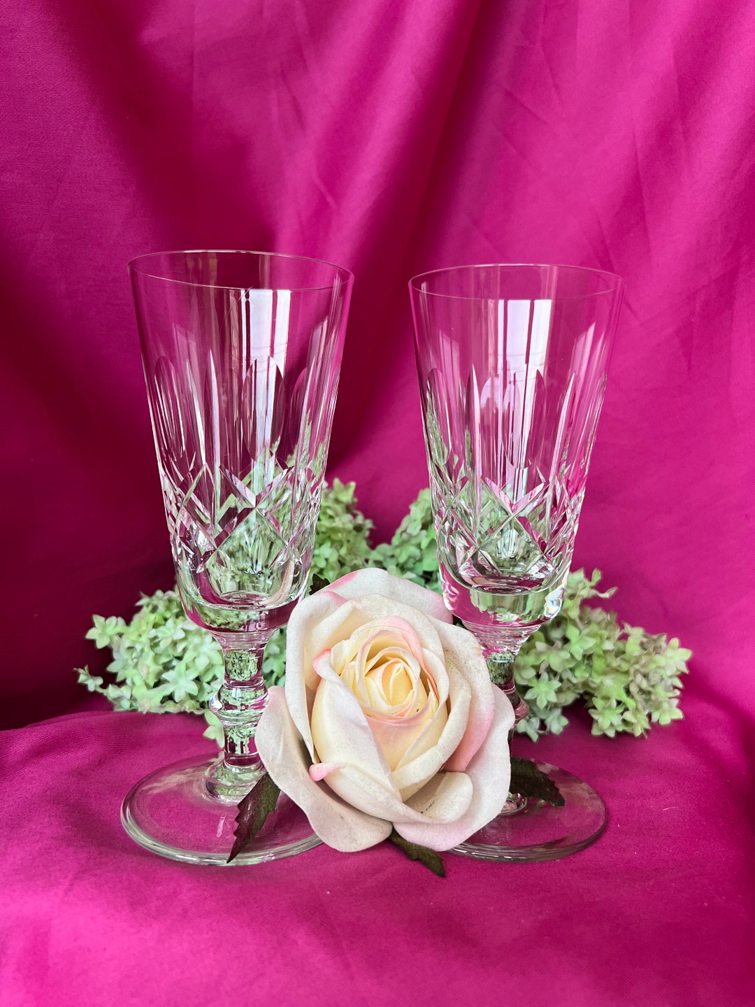 Vintage Pair of Dimple Pattern Cut Glass Crystal Champagne Flutes - Etsy UK