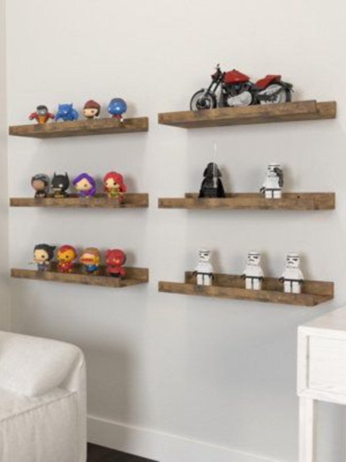 White Radius Floating Shelves With Plate Groove, Custom Size Floating ...