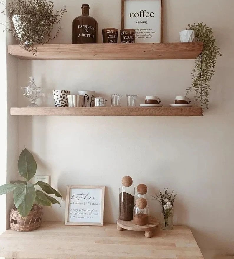 White Radius Floating Shelves With Plate Groove, Custom Size Floating ...