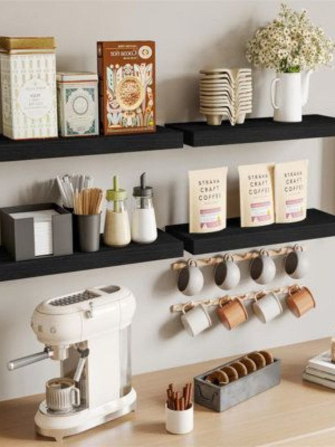 White Radius Floating Shelves With Plate Groove, Custom Size Floating ...