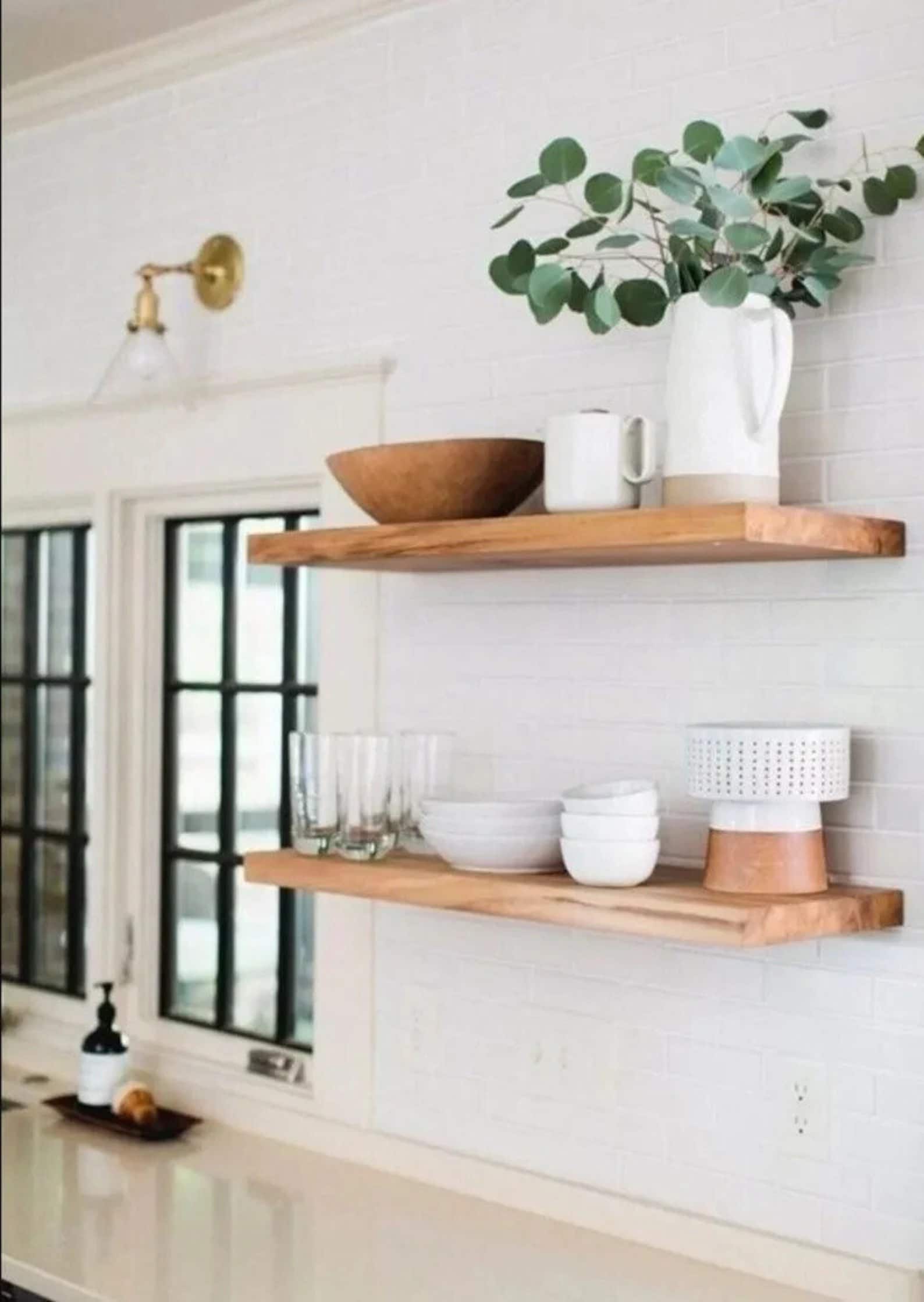 White Radius Floating Shelves With Plate Groove, Custom Size Floating ...