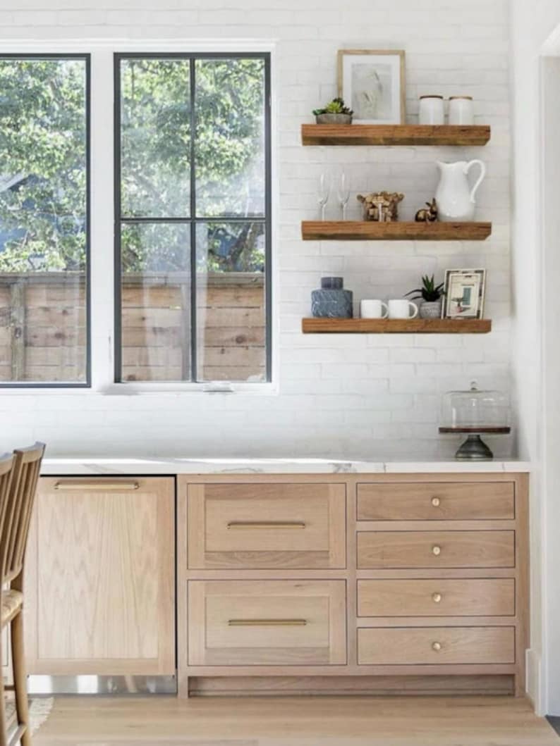 White Radius Floating Shelves With Plate Groove, Custom Size Floating ...