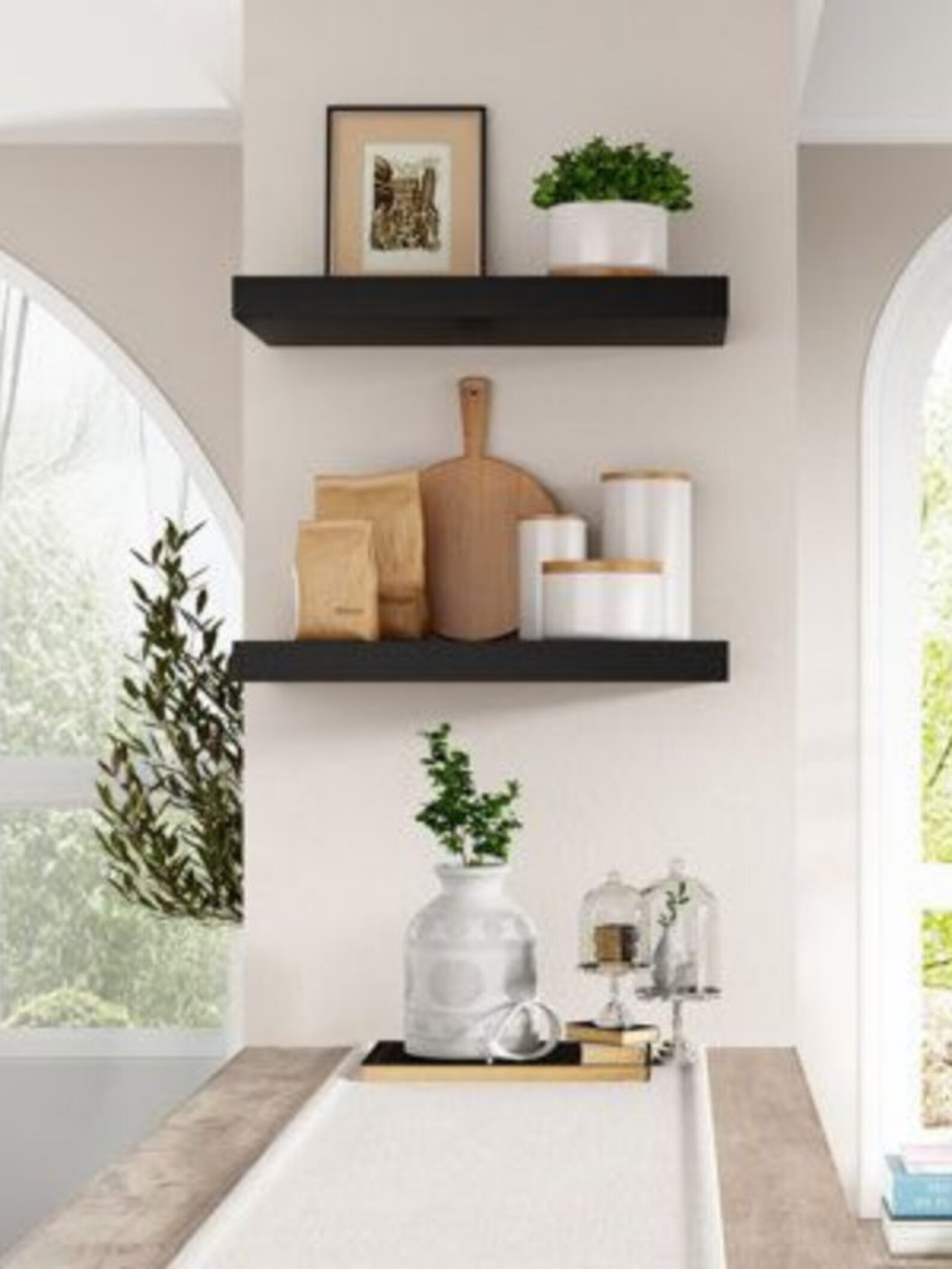 White Radius Floating Shelves With Plate Groove, Custom Size Floating ...