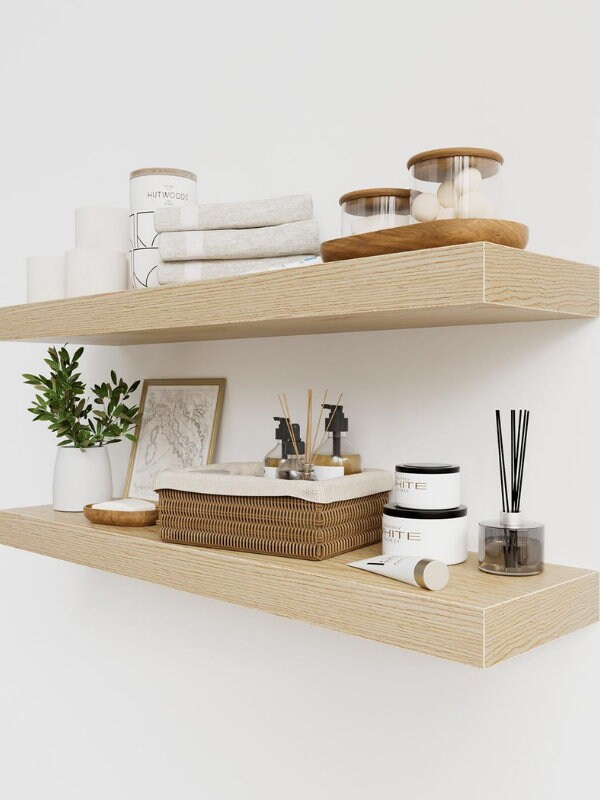 White Radius Floating Shelves With Plate Groove, Custom Size Floating ...