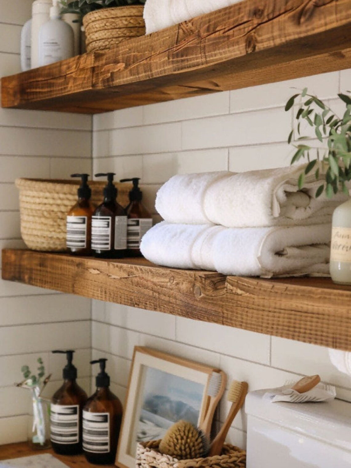 White Radius Floating Shelves With Plate Groove, Custom Size Floating ...