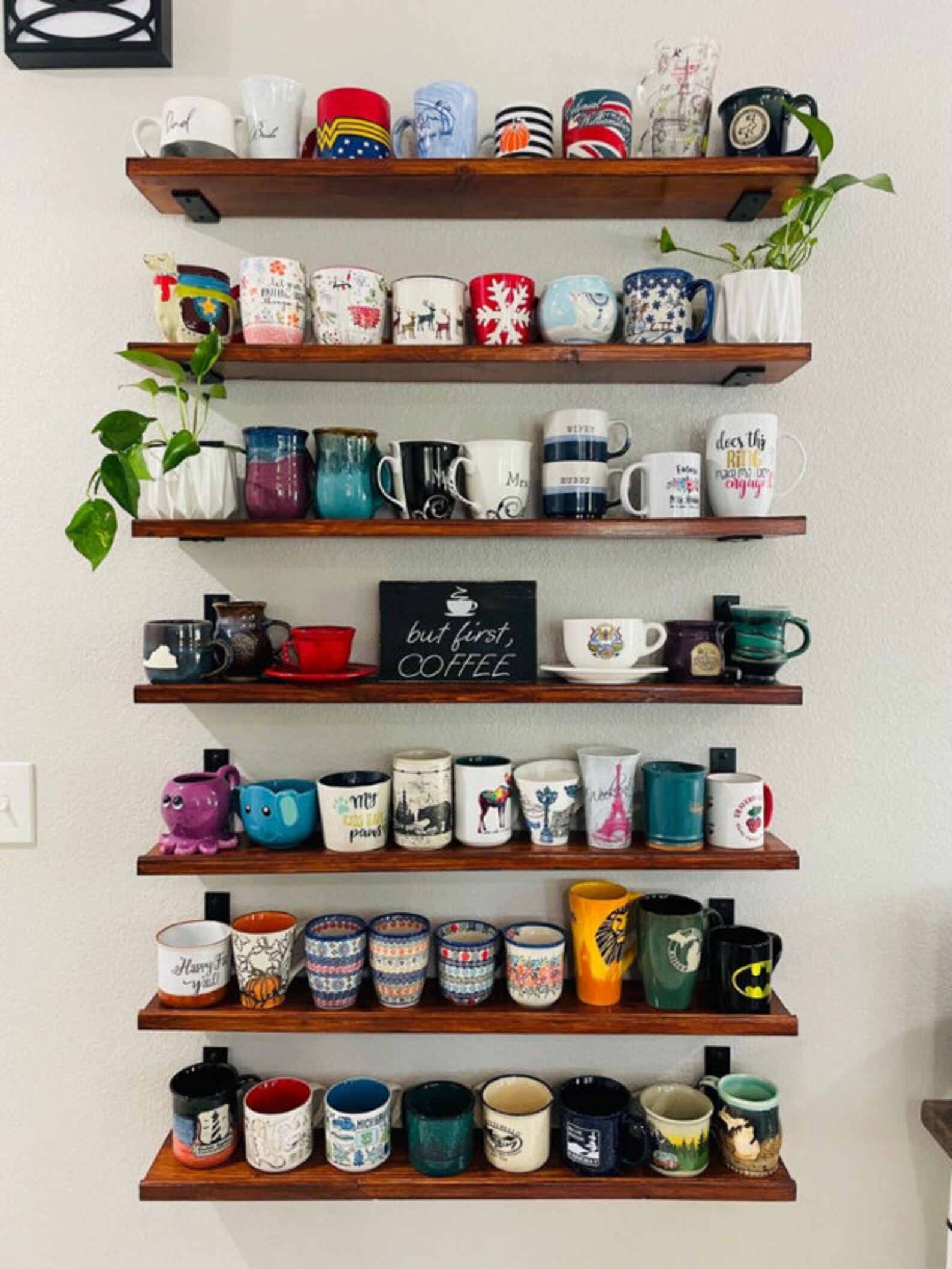 White Radius Floating Shelves With Plate Groove, Custom Size Floating ...