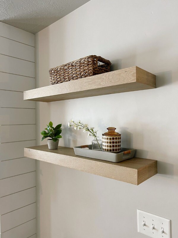 White Radius Floating Shelves With Plate Groove, Custom Size Floating ...