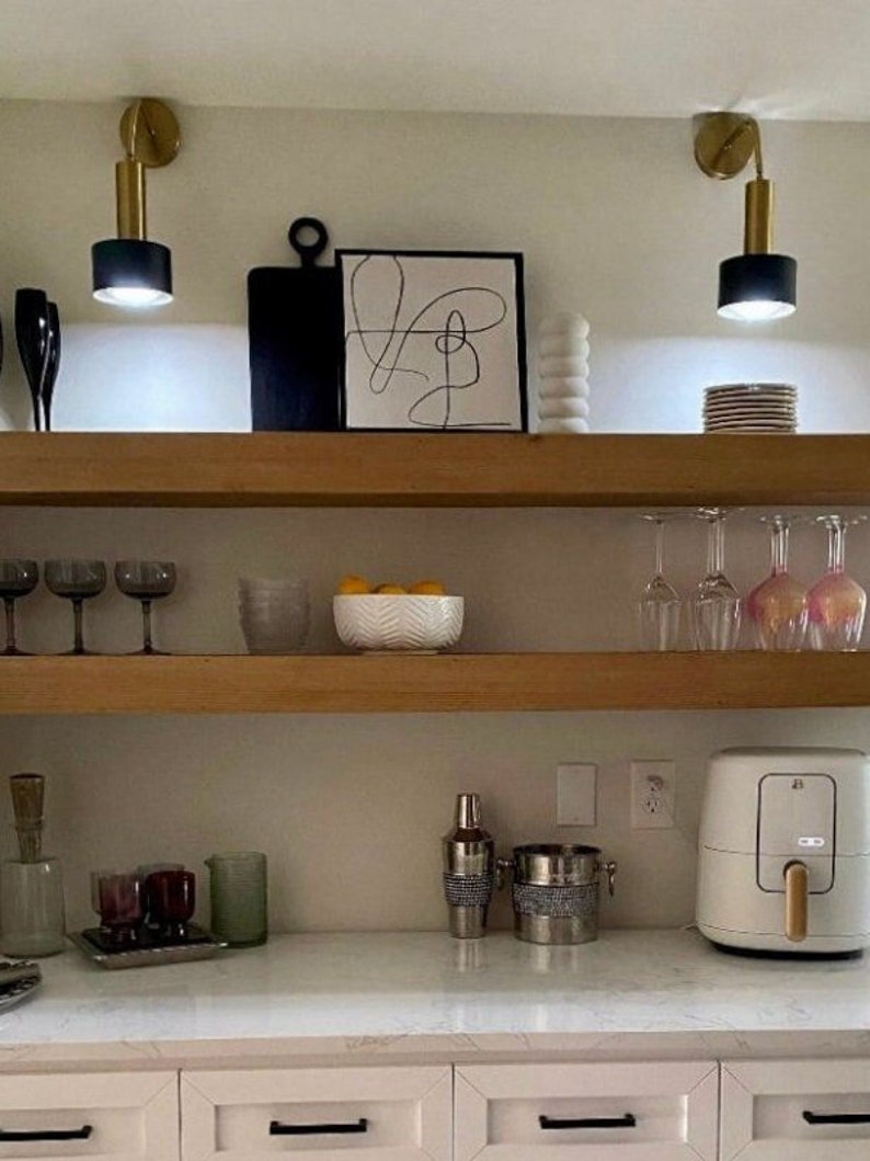 White Radius Floating Shelves With Plate Groove, Custom Size Floating ...