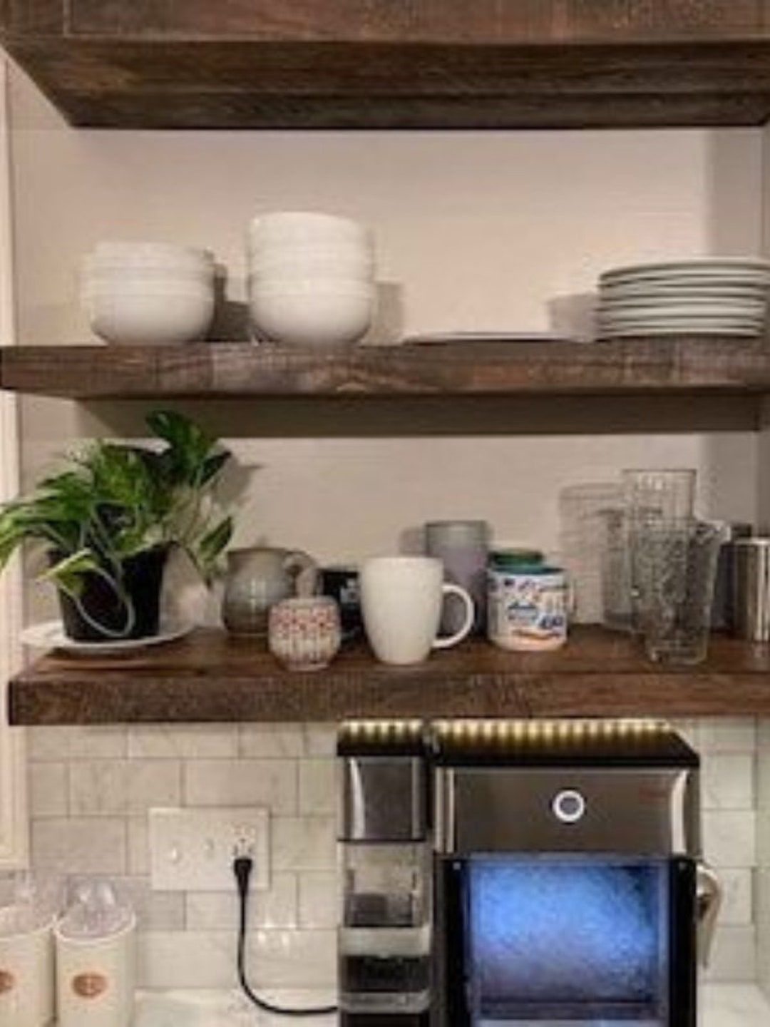 White Radius Floating Shelves With Plate Groove, Custom Size Floating ...
