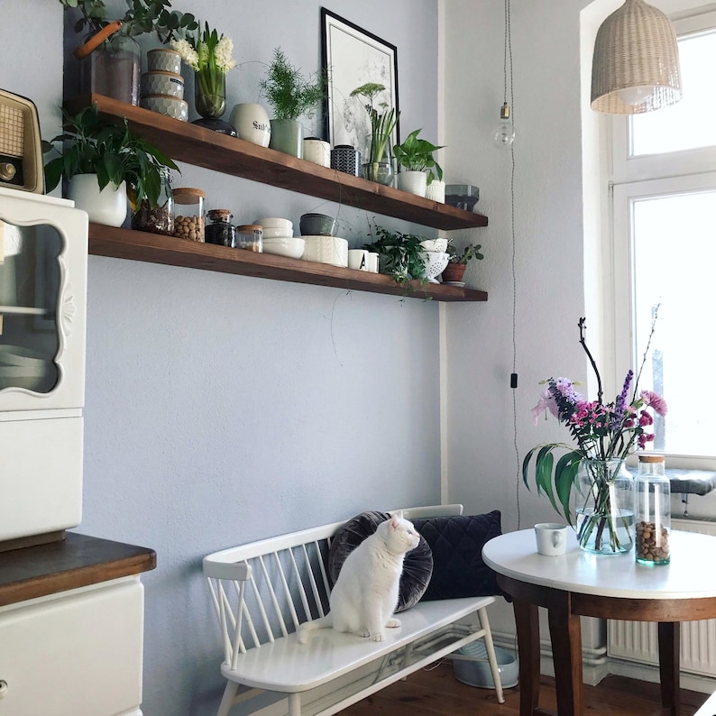 White Radius Floating Shelves With Plate Groove, Custom Size Floating ...