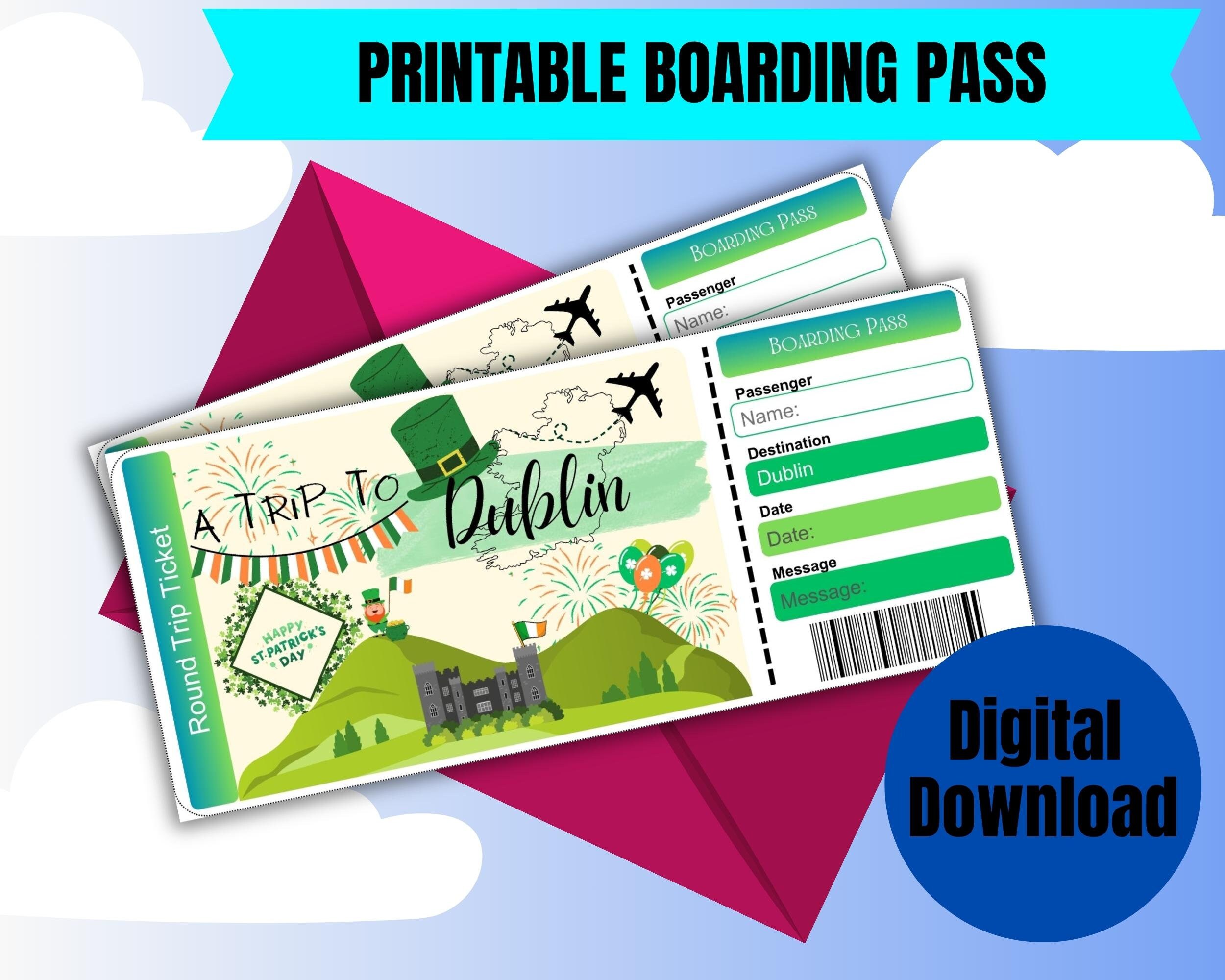 Dublin Boarding Pass Gift Ticket: Personalized Airline Surprise ...