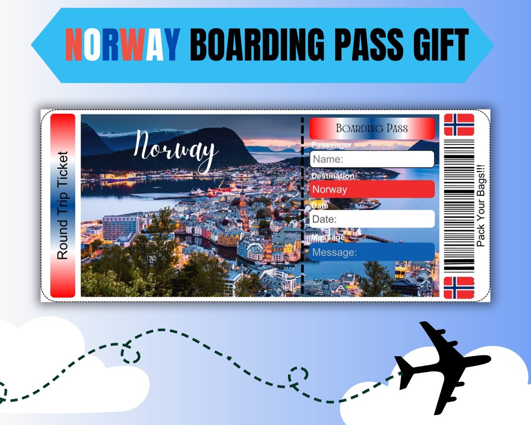 Norway Boarding Pass Gift Ticket, Unique Birthday Boarding Pass Plane ...