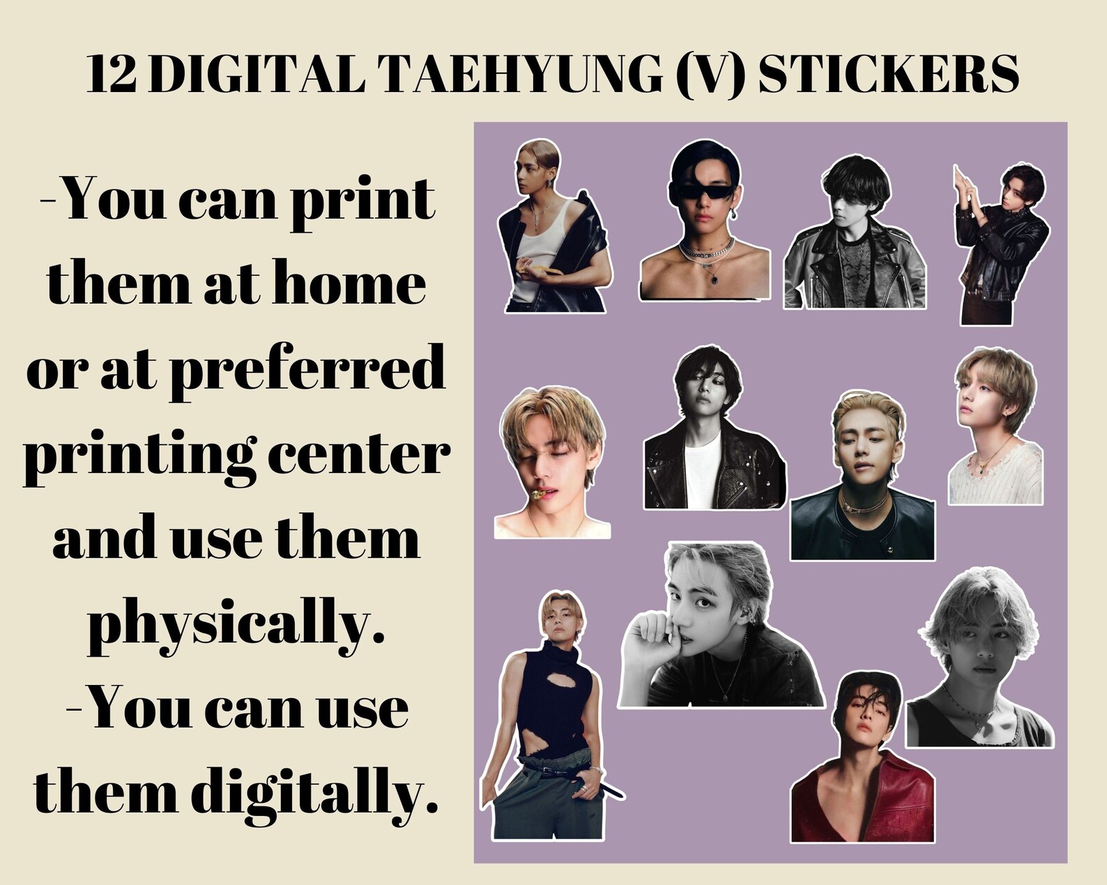 BTS TAEHYUNG Printable & Digital Sticker 12 Pieces digital Product ...