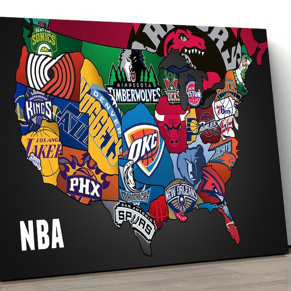 Nba Teams Map - Etsy