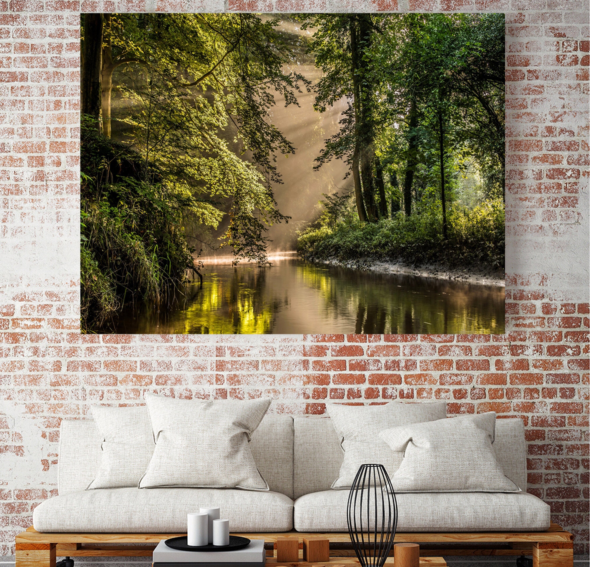 Forest Wall Art, Canvas Forest Tree Art, Prints Forest River Painting ...