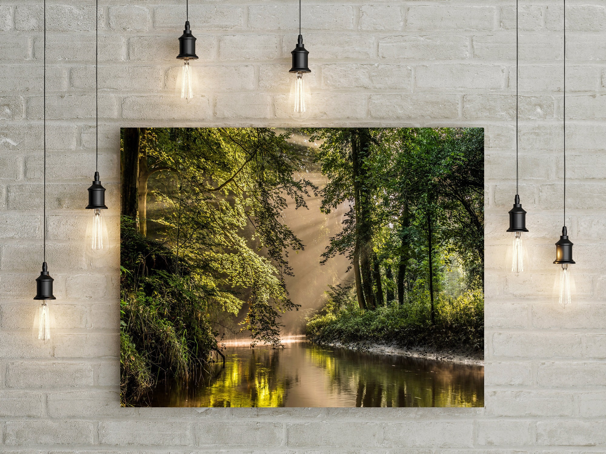 Forest Wall Art, Canvas Forest Tree Art, Prints Forest River Painting ...