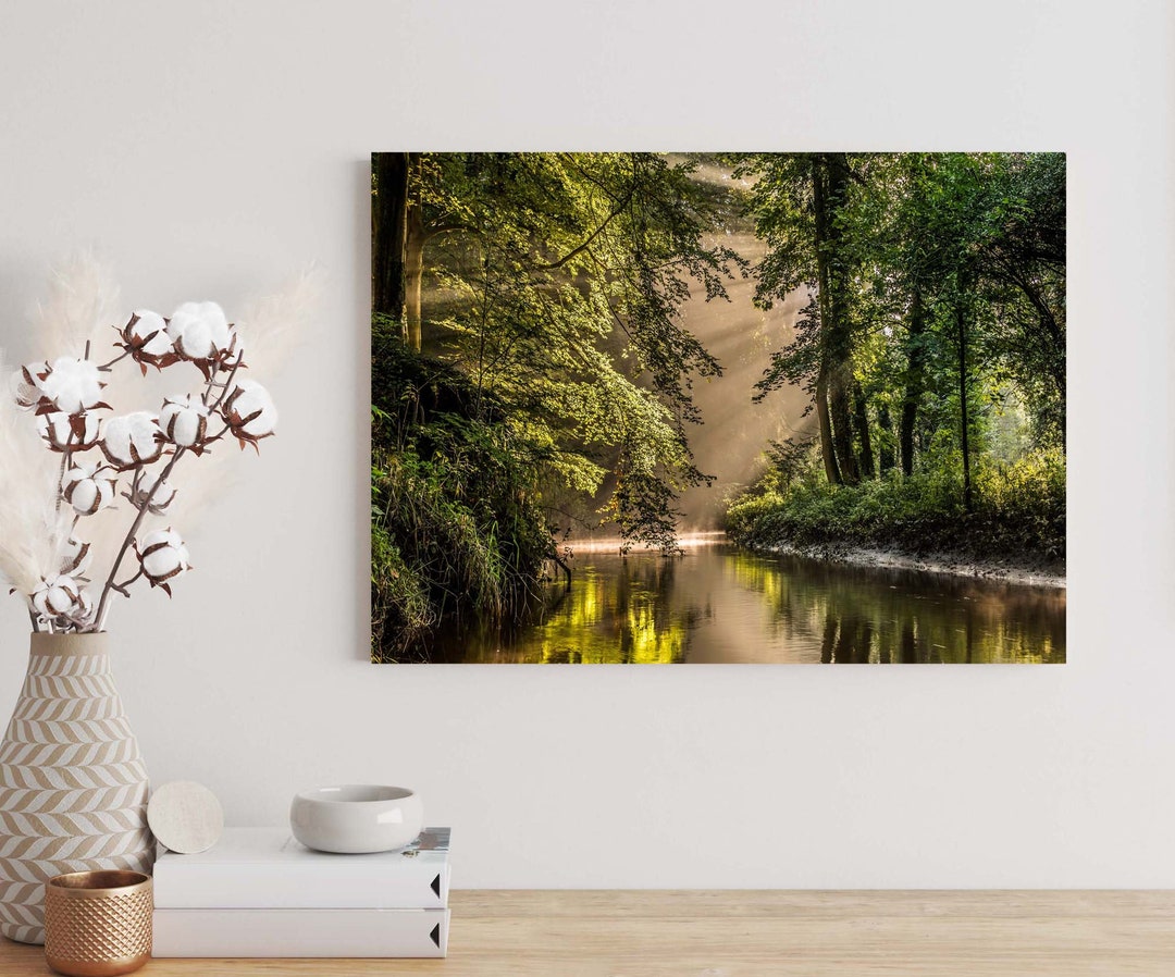 Forest Wall Art, Canvas Forest Tree Art, Prints Forest River Painting ...