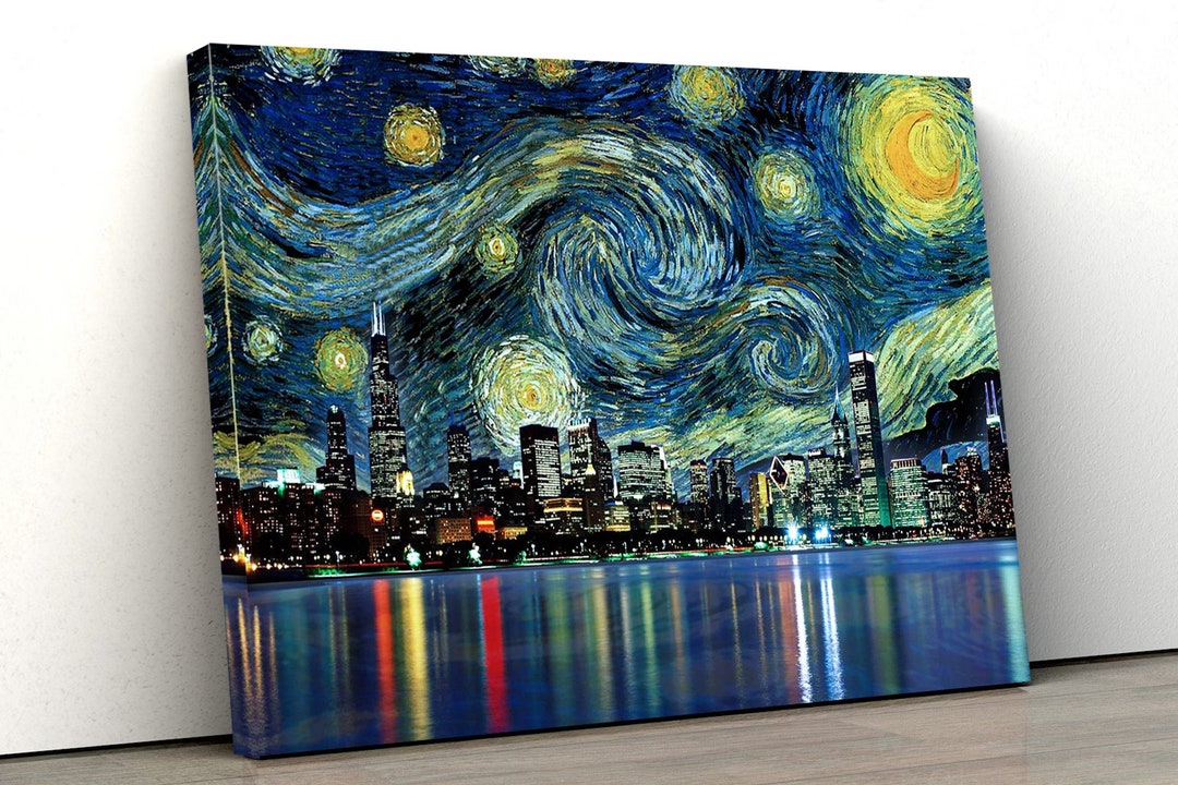 Van Gogh Starry Night Cityscape Art Canvas, Starry Night Cityscape ...