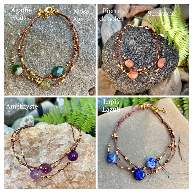 Delicate Three-strand Boho-style Adjustable Bracelet With Gemstones and ...