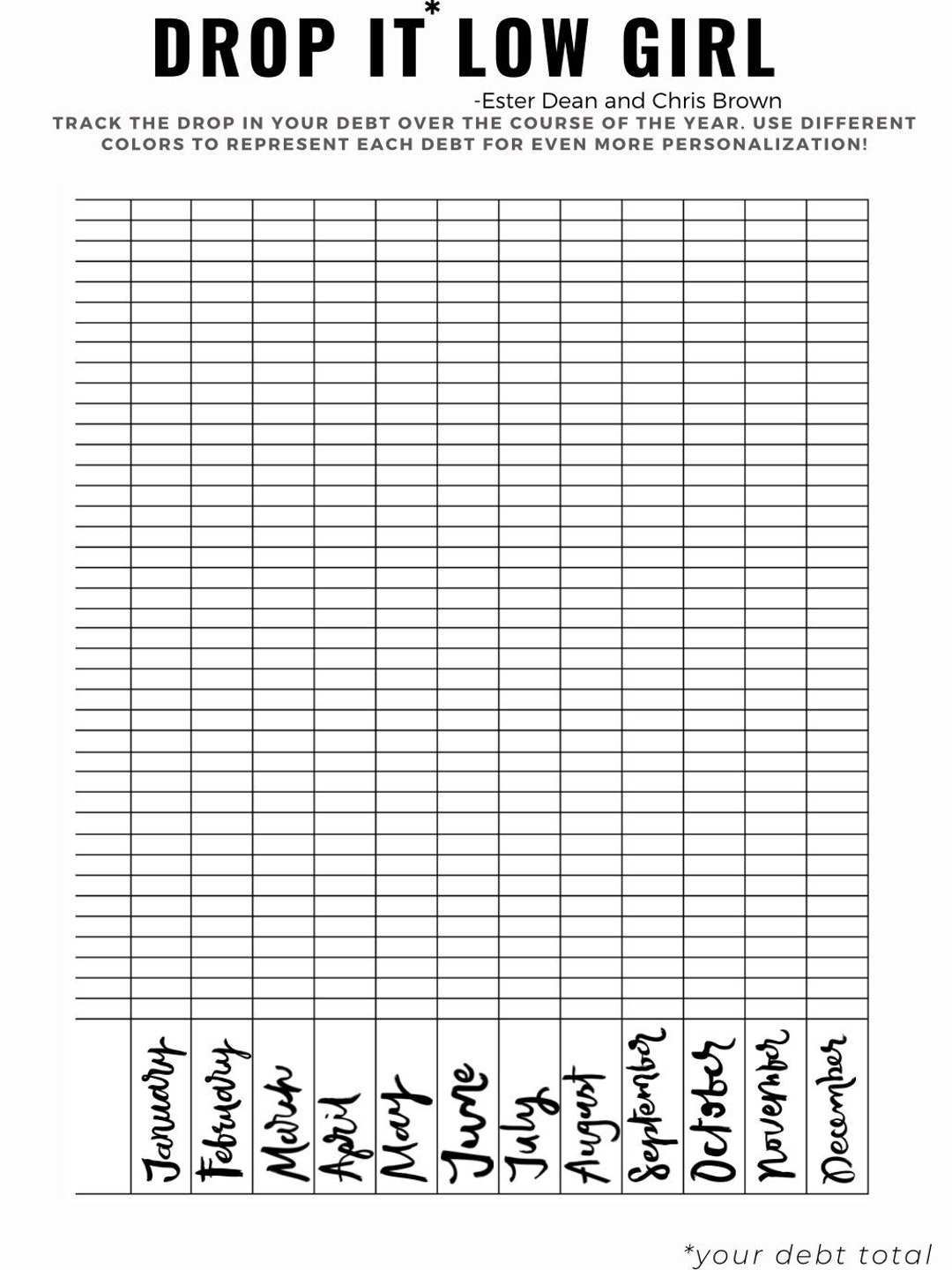 Drop It Low Girl Monthly Debt Total Tracker - Etsy