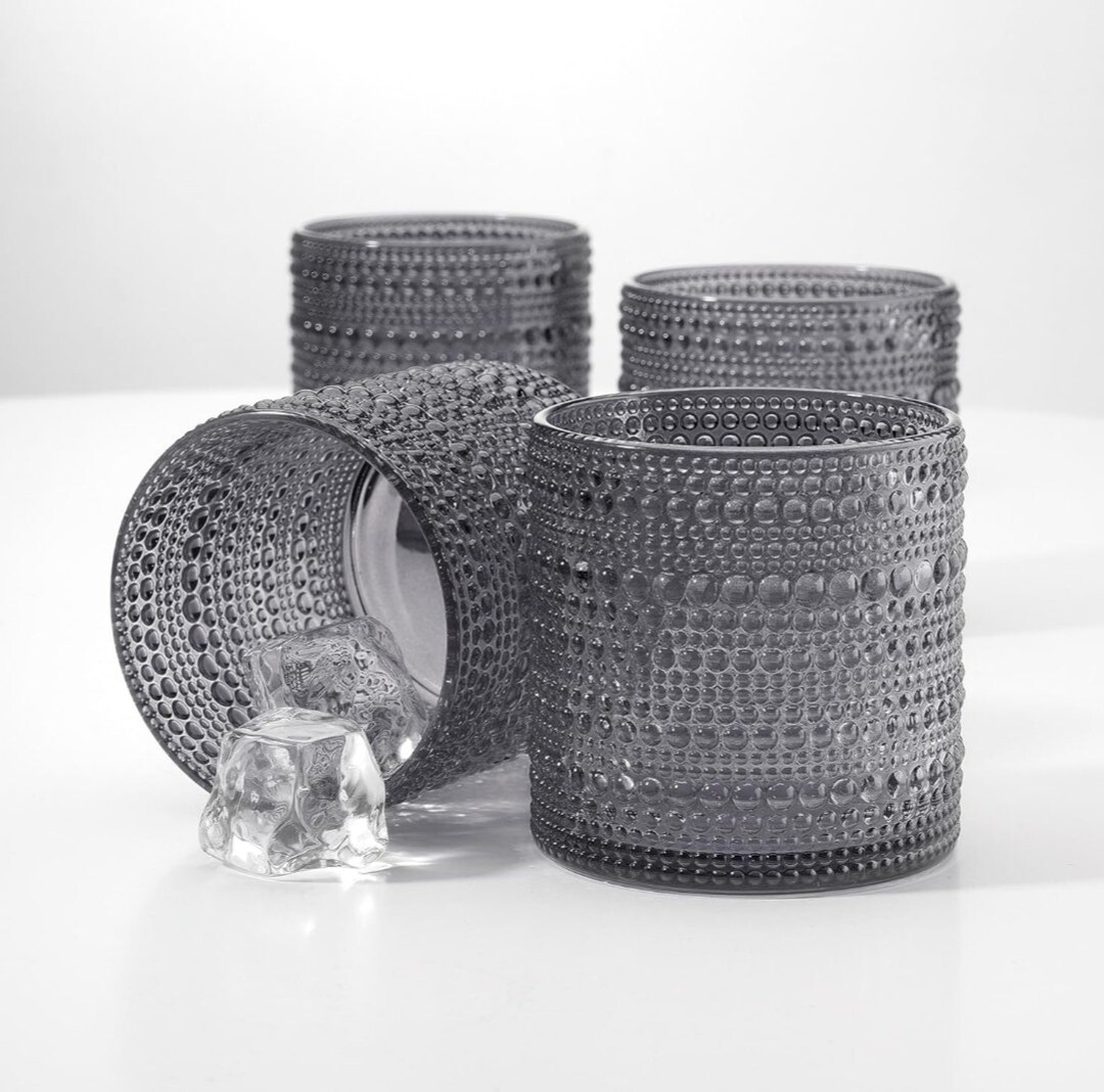 Vintage Glassware Set, Beaded Drinking Glasses, Set of 4 13 Oz Cocktail ...