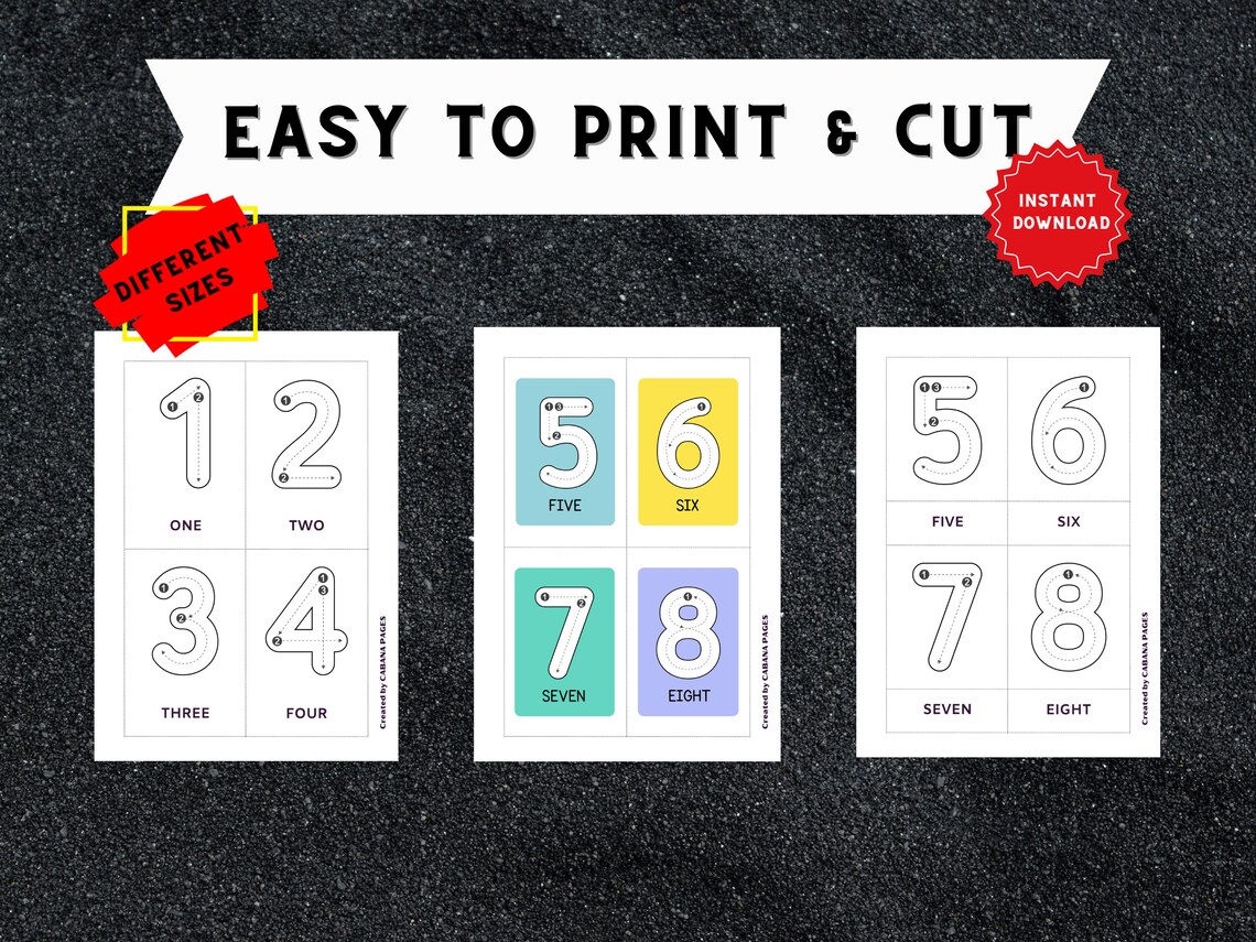 Number Flashcards Set of 10 Printable Educational Designs Instant Fun ...