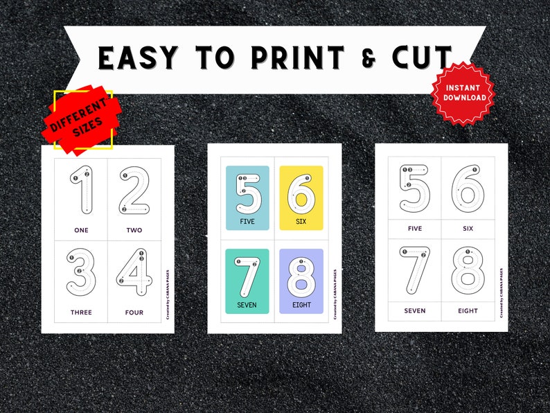 Number Flashcards - Set of 10 Printable Educational Designs | Instant ...