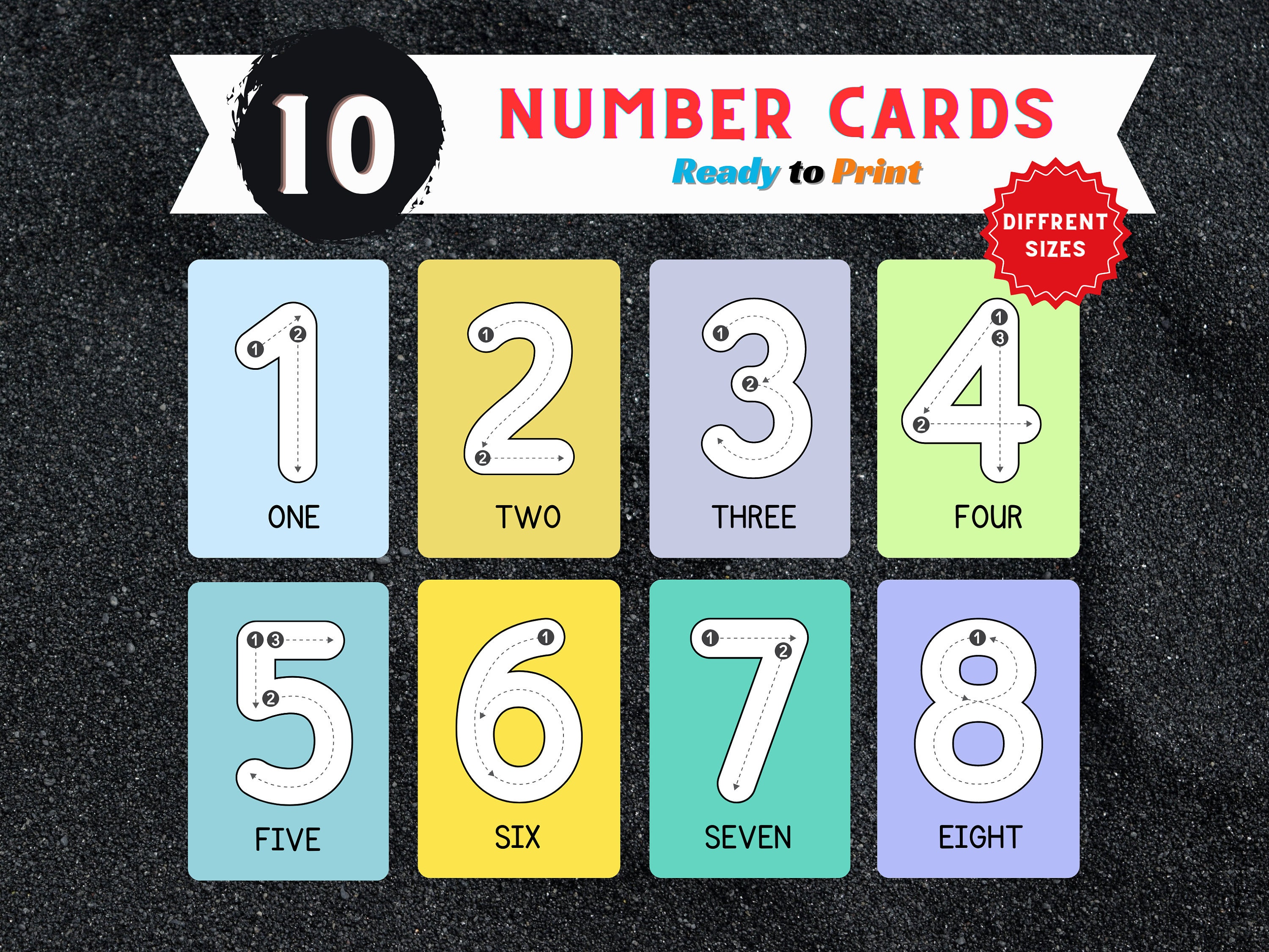 Number Flashcards - Set of 10 Printable Educational Designs | Instant ...