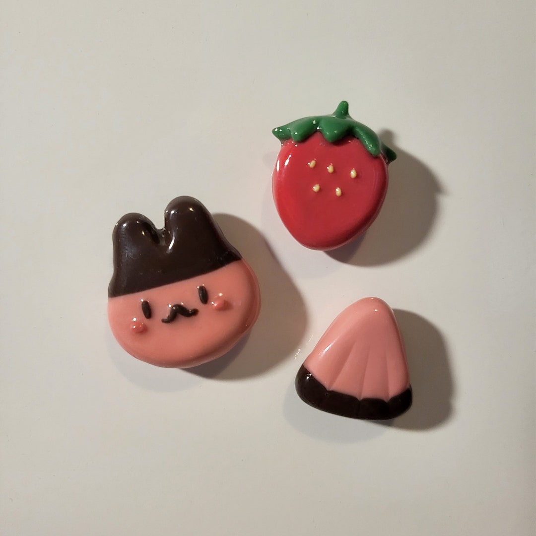 Japanese Chocolate Strawberry Apollo and Bunny Magnets and Pins Set of ...