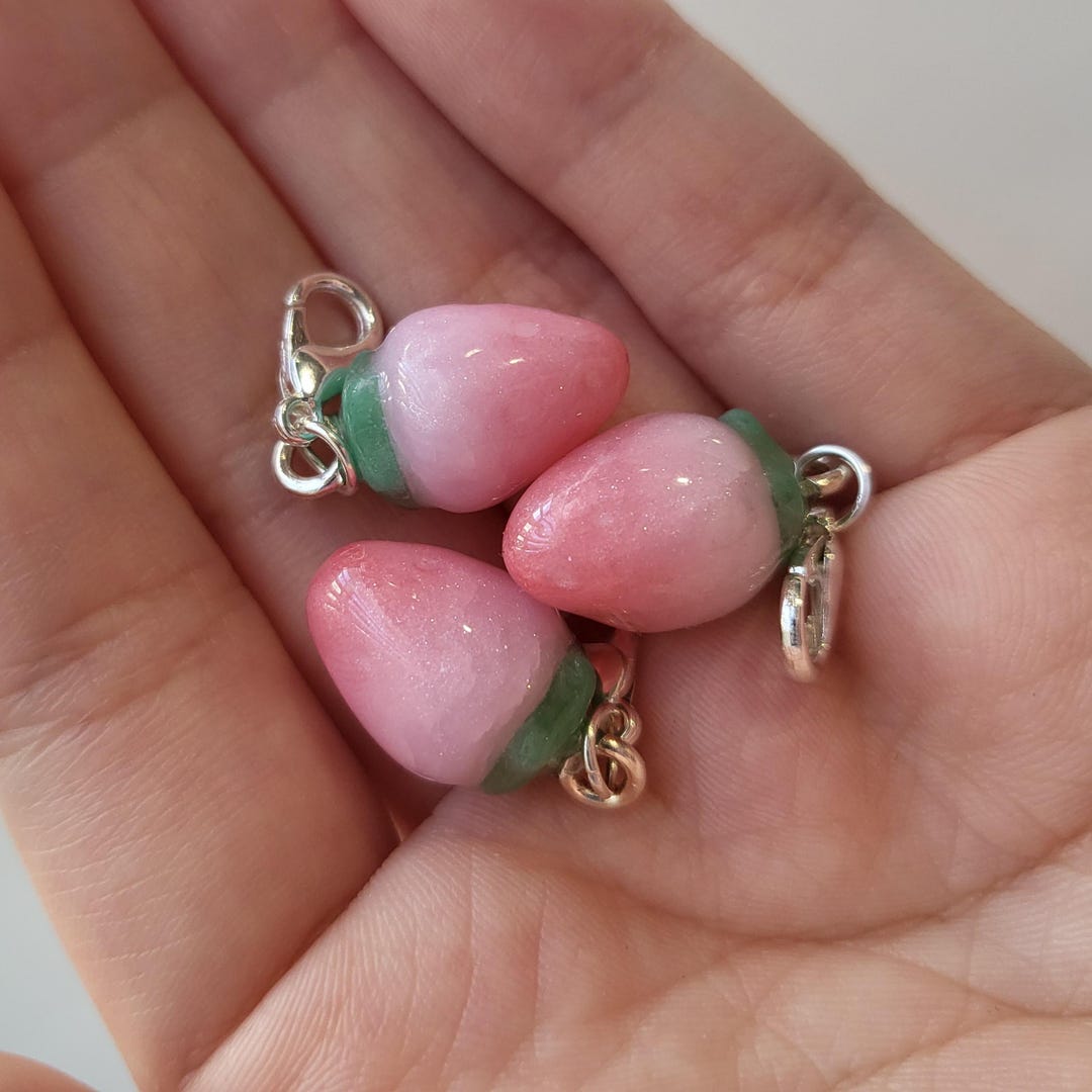 Mini Sparkly Strawberry Charm || Faux Rose Quartz & Jade || Handmade ...