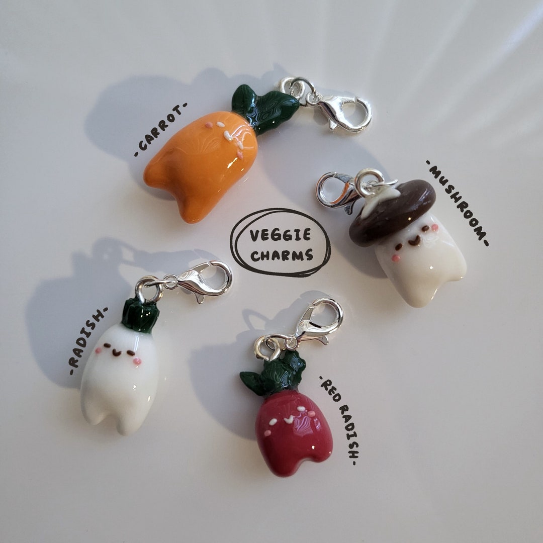 Veggie Charms || Mushroom, Carrot, Radish, and Red Radish || Handmade ...