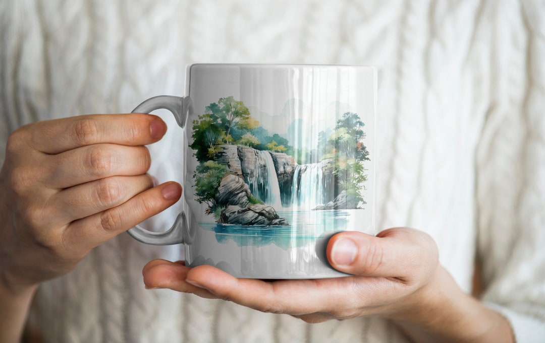 Waterfall Scene Mug, Waterfall Mug, Nature Mug, Nature Lover Mug ...