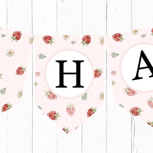 Editable Strawberry Banner, Berry Sweet Party Decor | Strawberry ...