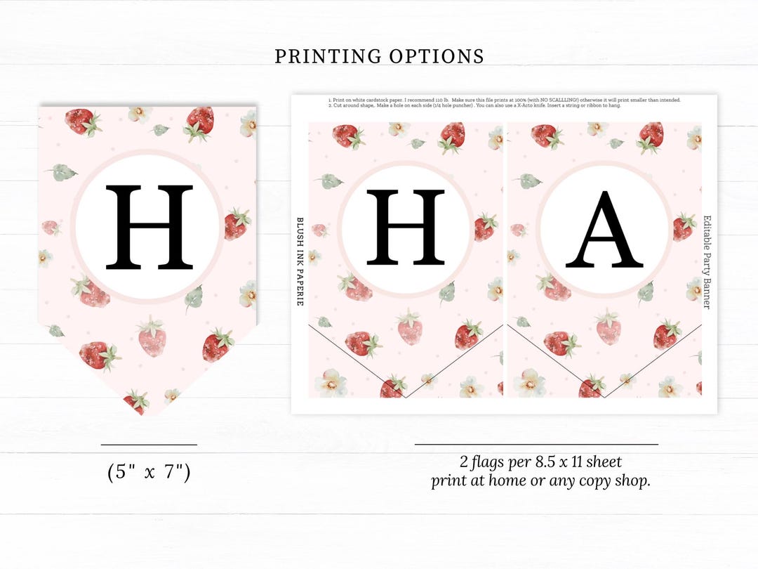Editable Strawberry Banner, Berry Sweet Party Decor | Strawberry ...