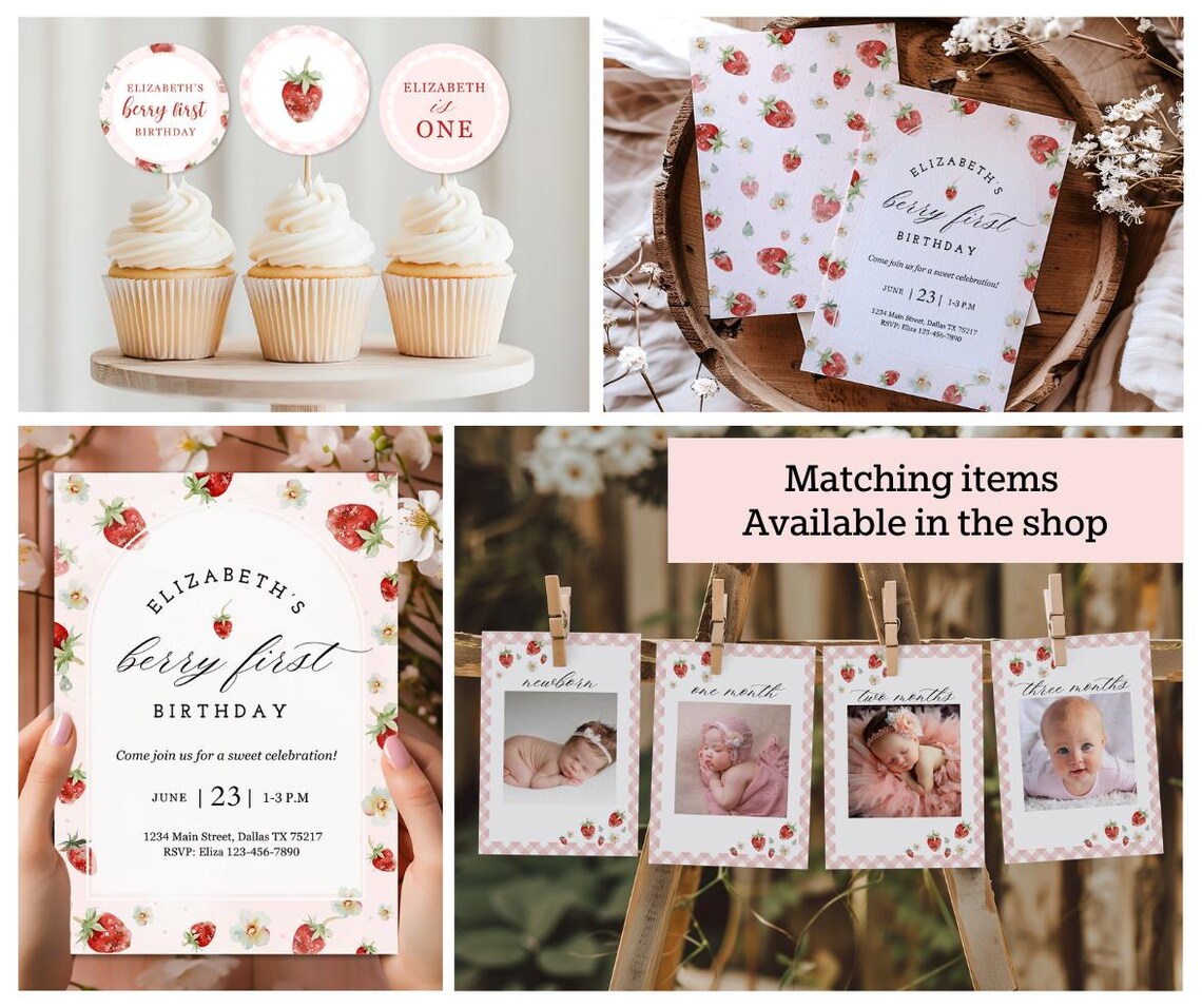 Editable Strawberry Thank You Tags, Berry First Birthday Party Decor ...