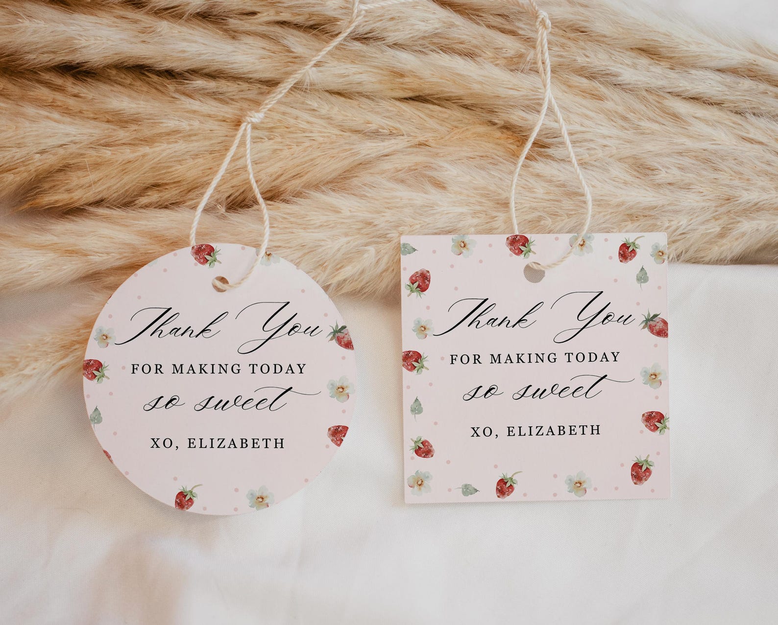 Editable Strawberry Thank You Tags, Berry First Birthday Party Decor ...