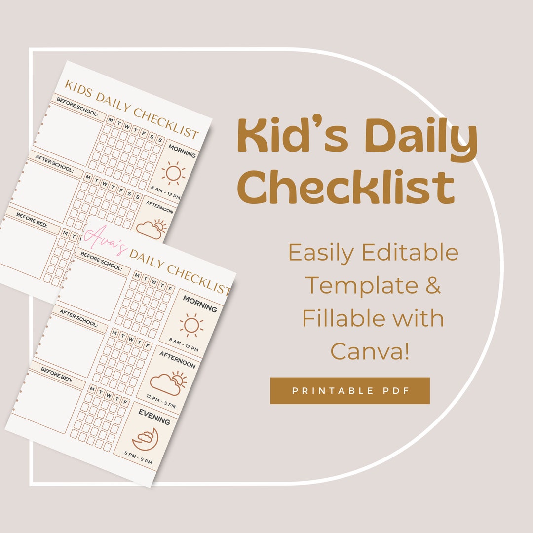Kid's Daily Checklist Schedule Printable | Canva Editable Template ...