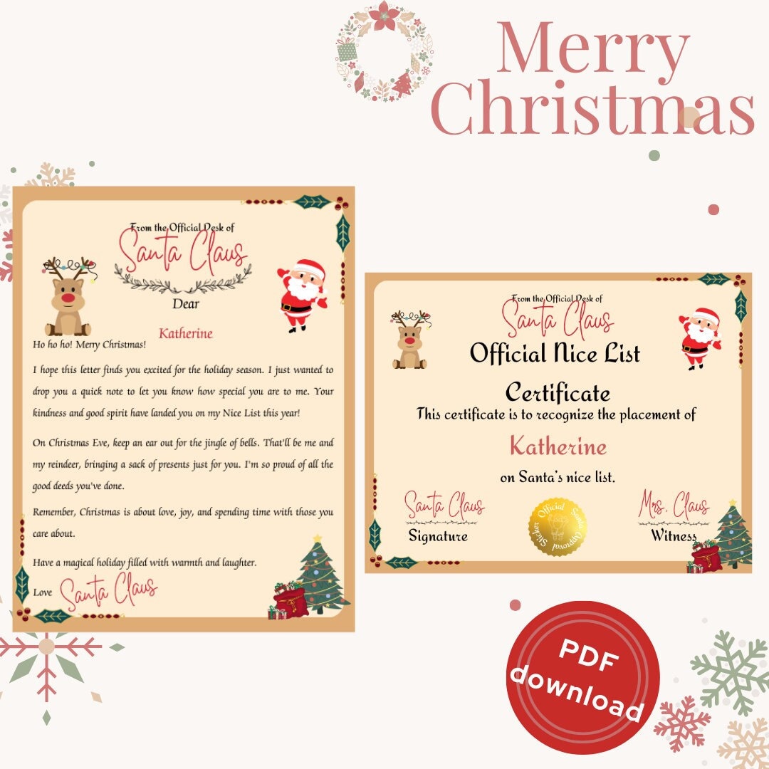 Letter From Santa, Certificate From Santa, Official Santa Letter, Santa ...