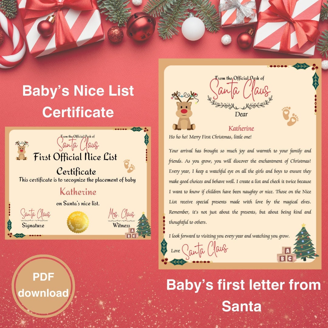 Baby's First Letter From Santa, Baby's First Certificate From Santa ...