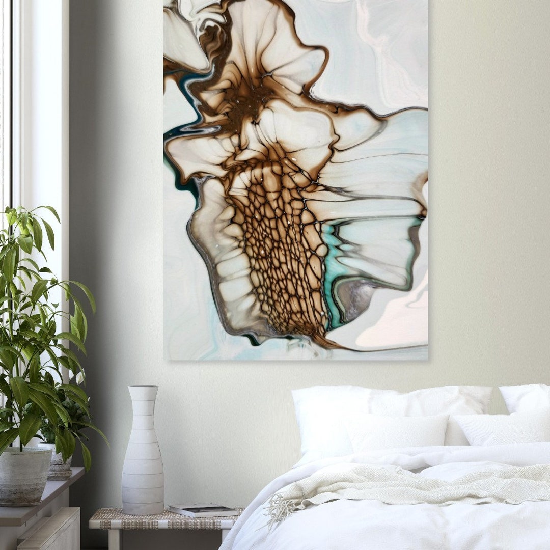 Acrylic Pour Effects Poster, Brown and Blue Lacing and Acrylic Pour ...