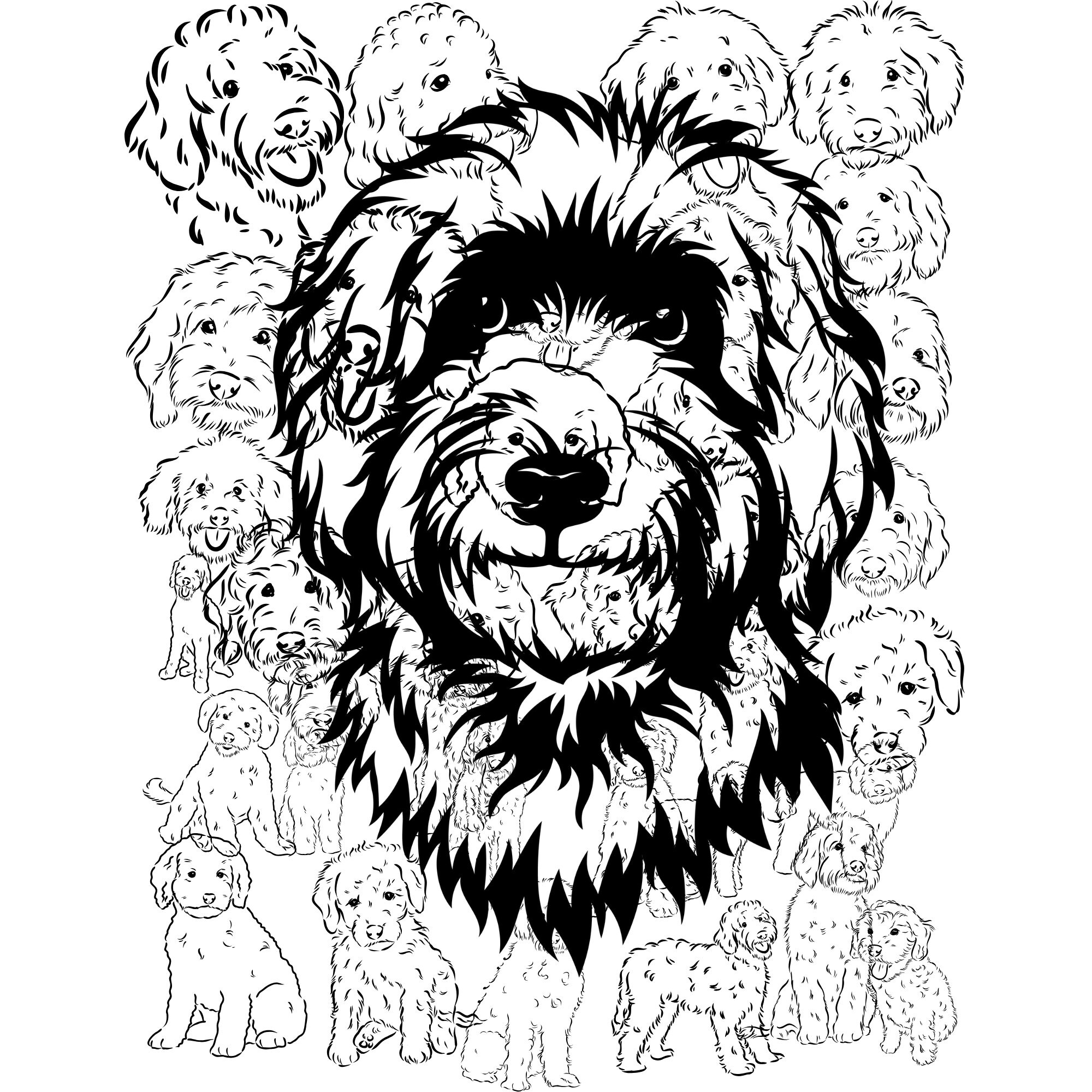 Triptych Portuguese Water Dogs Prints With 2 Portraits and Sitting Dog ...