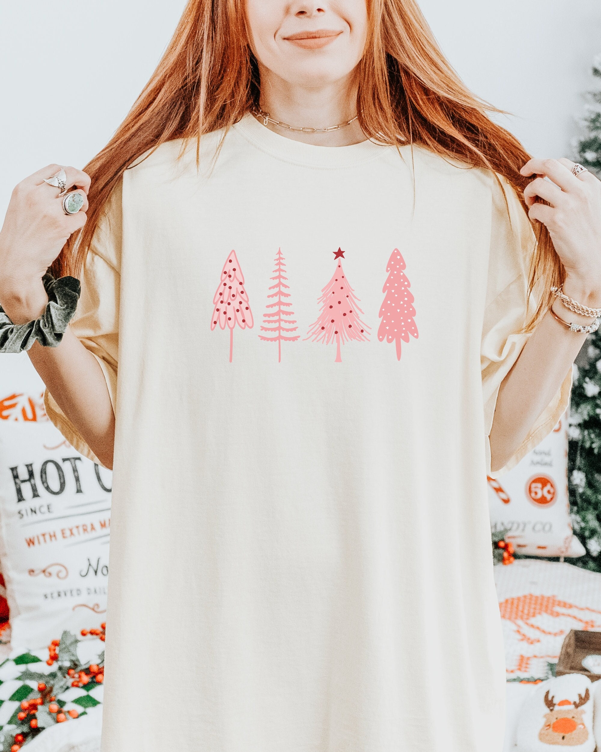 Christmas Tree Shirt Pink,womens Christmas Shirt,christmas Tree Holiday ...