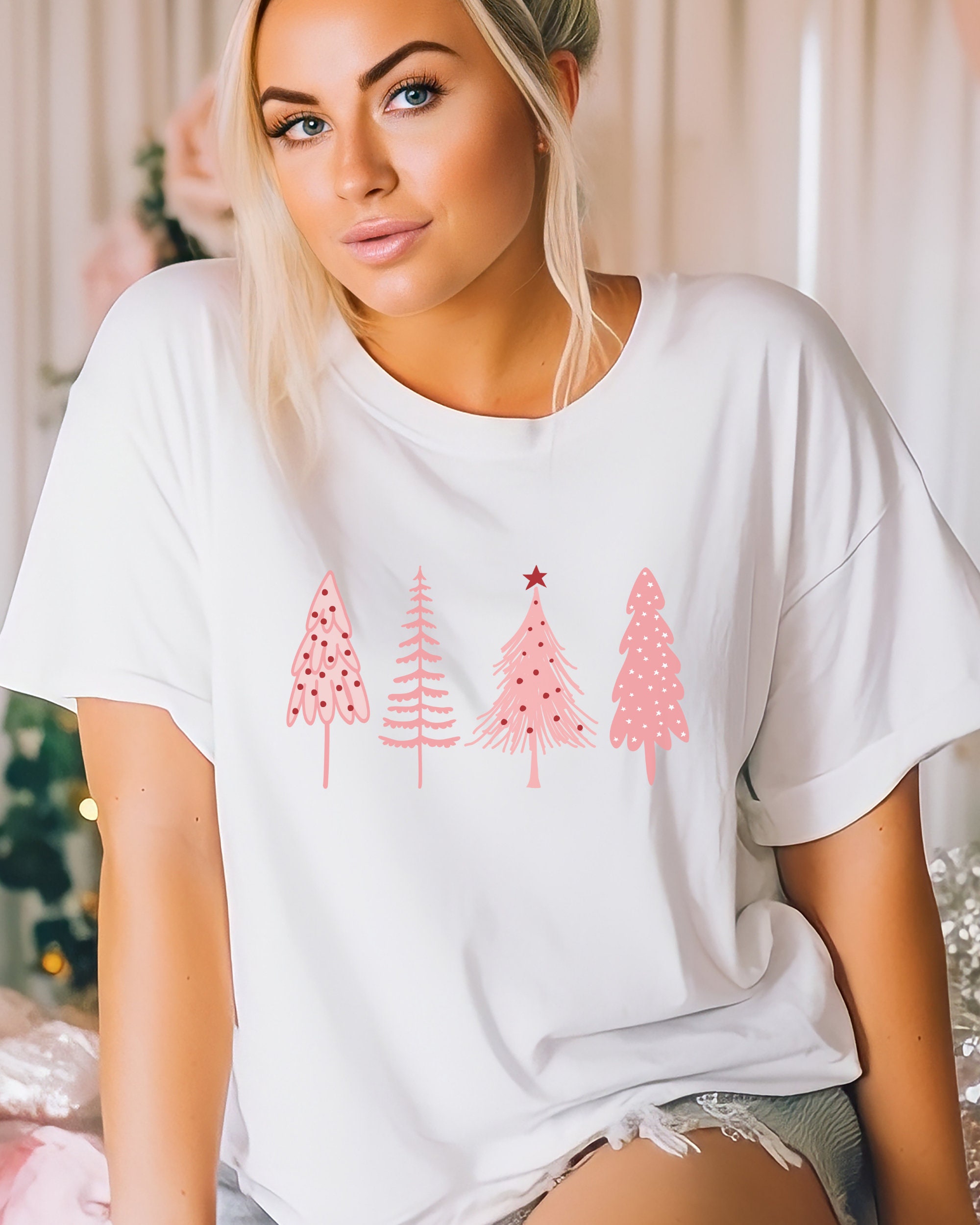 Christmas Tree Shirt Pink,womens Christmas Shirt,christmas Tree Holiday ...