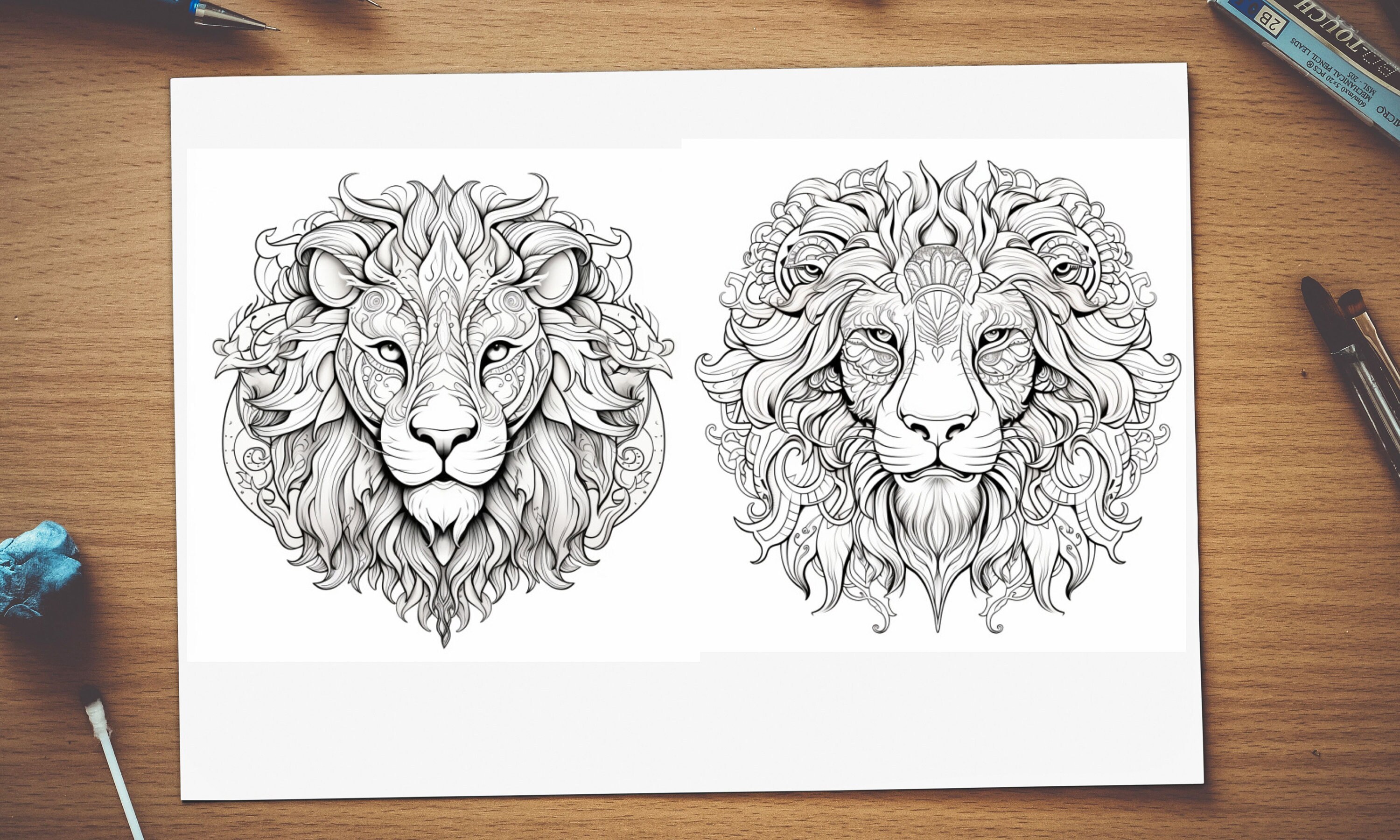 Two Mandala Lion Coloring Page for Kids and Adults Detailed - Etsy