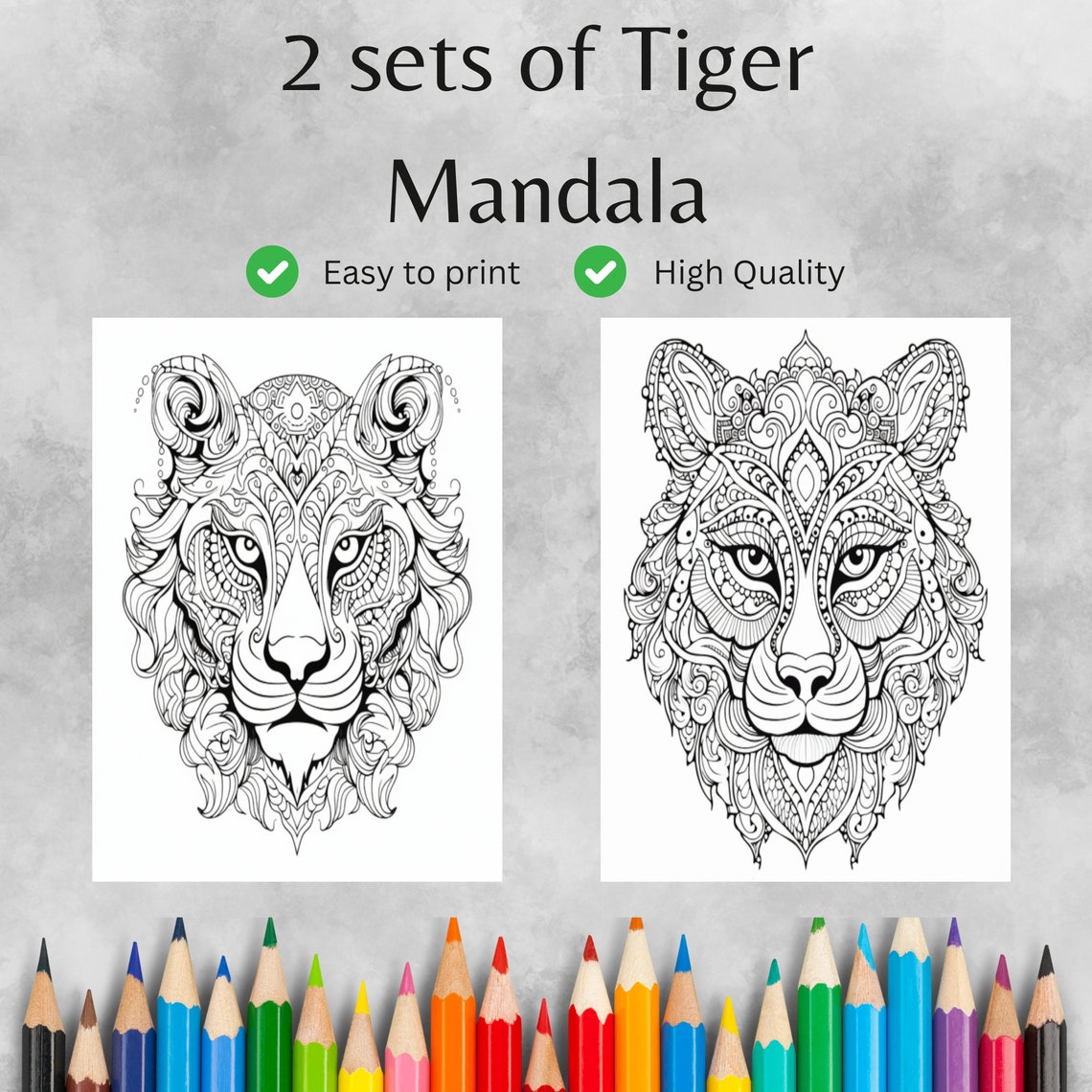 2 Sets of Tiger Mandala Coloring Pages | Animal Mandala Coloring Pages ...