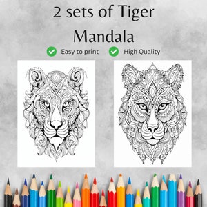 2 Sets of Tiger Mandala Coloring Pages | Animal Mandala Coloring Pages ...