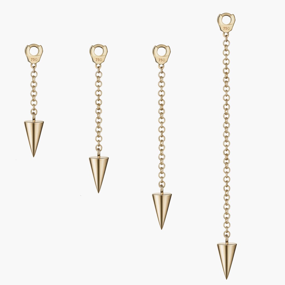 18k Solid Gold Chain Extender With Spike Pendant | Gold Teardrop Chain ...